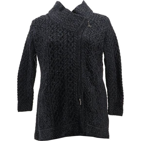 Aran Crafts | Sweaters | Aran Craft Merino Wool Long Asymmetric Zip ...